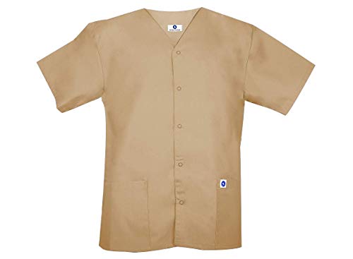 SPECTRUM UNIFORMS Scrub Tops Tunic Tops with Snap Front Women V-Neck Soft Fabric Ideal for Medical Professionals, Hospital and Lab Work Wear- 218C Khaki