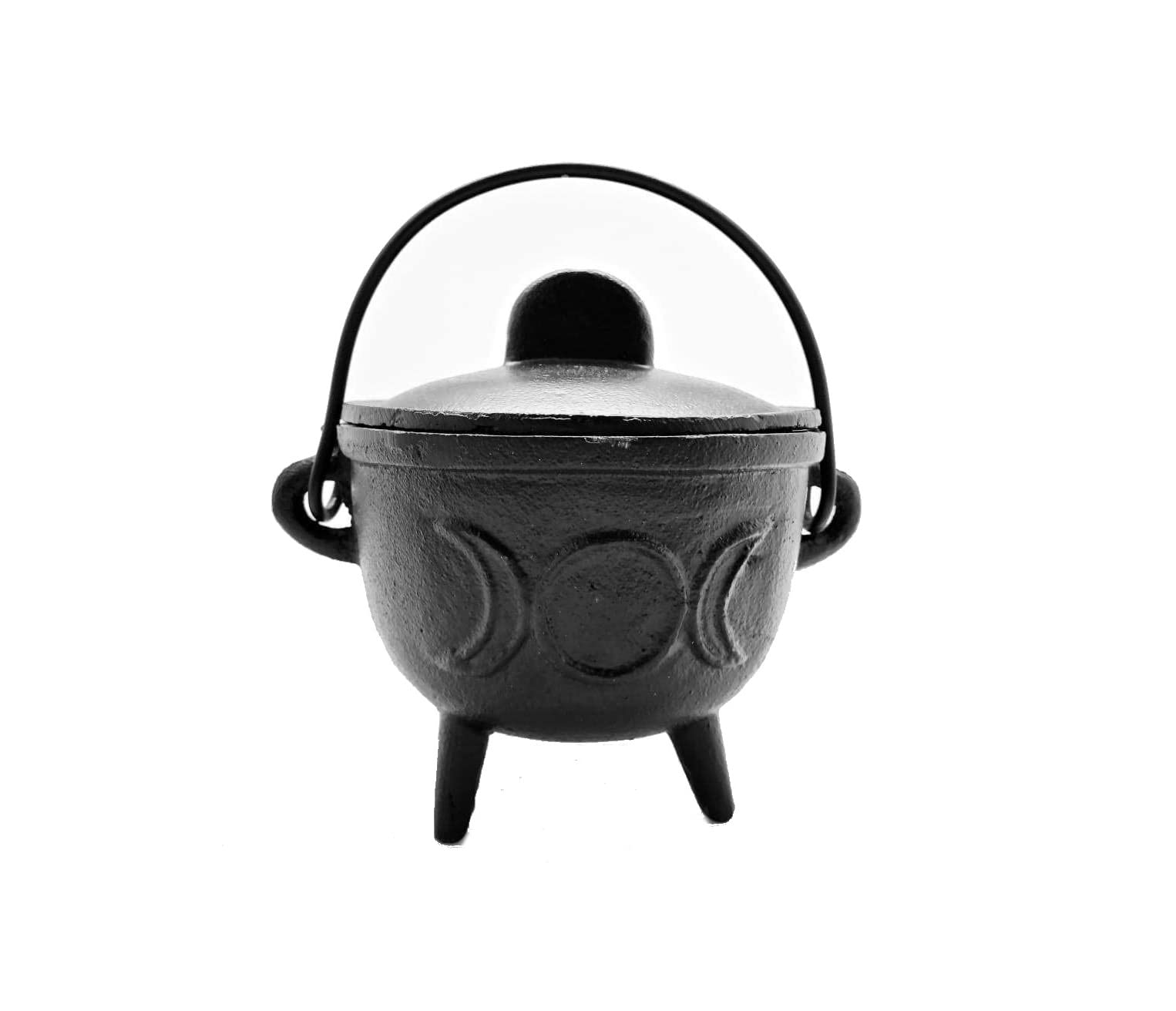CircuitOffice Medium Triple Moon Cast Iron Cauldron with Lid 4.5" x 4.25" for Burning Charcoal Incense, Cone, Smudge Sage and Incense Powder