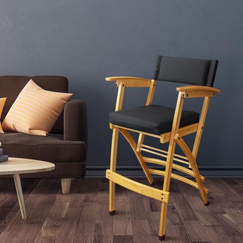 Hollywood Chairs Bamboo Wood Foldable Director's Chair, 32" Tall Folding Chair, Black