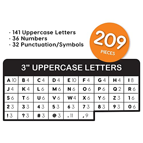FreshCut Crafts | Bulletin Board Letters & Numbers, Black 3 in. Capital Alphabet Letters, Numbers, Punctuation, US Made Card Stock Punch Out Letters for Posters, Bulletin Boards, Classroom (209 pc)