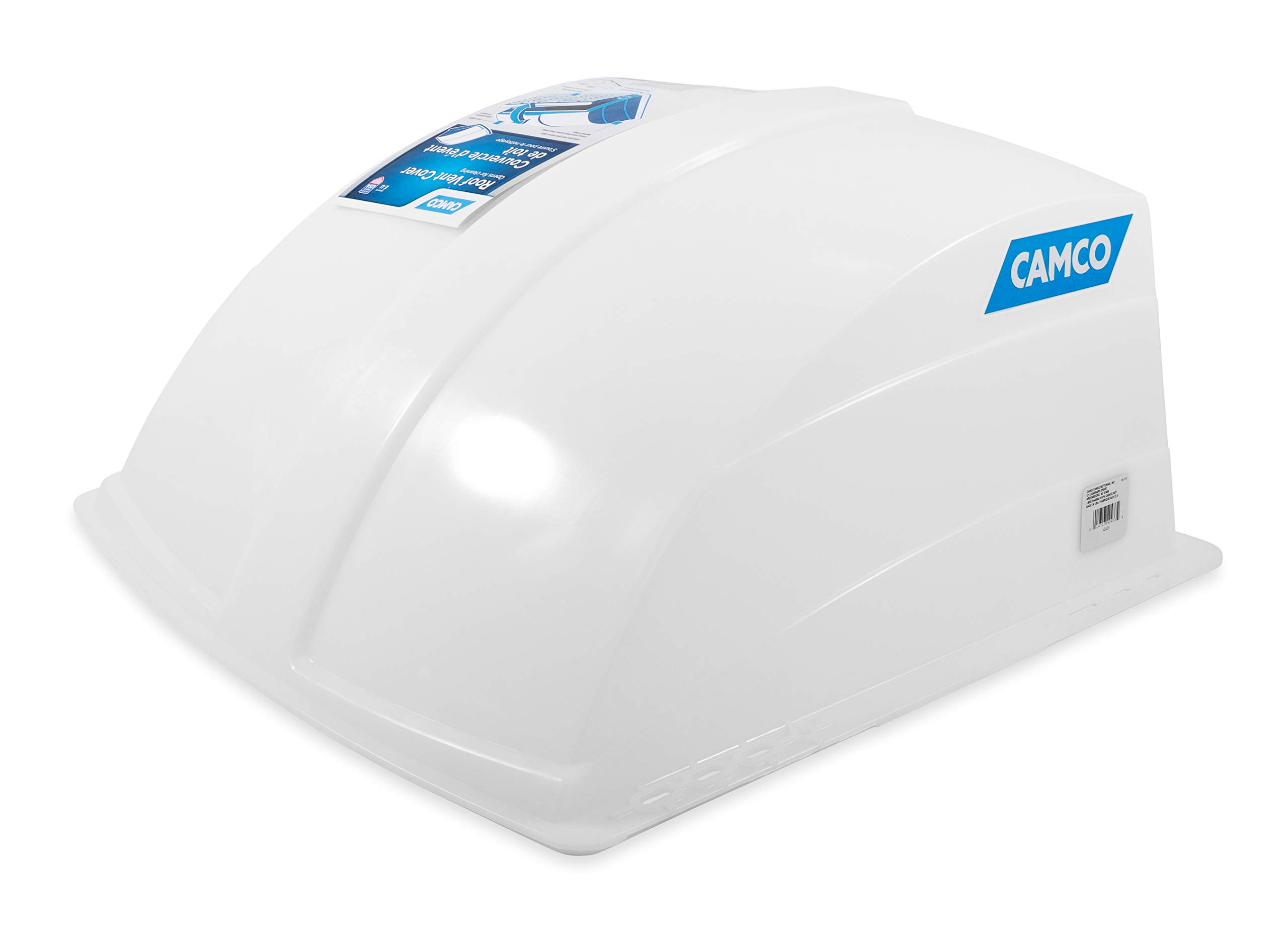 Camco RV Roof Vent Cover | Allows High Flow Air Ventilation Into Your RV, Rain or Shine | Easy Installation | Installation Hardware Included, White (40433)