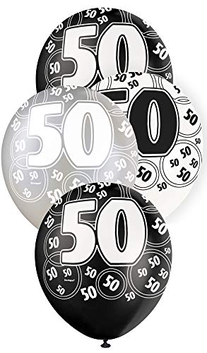 Unique Party 80896-12" Latex Glitz Black and Silver 50th Birthday Balloons, Pack of 6