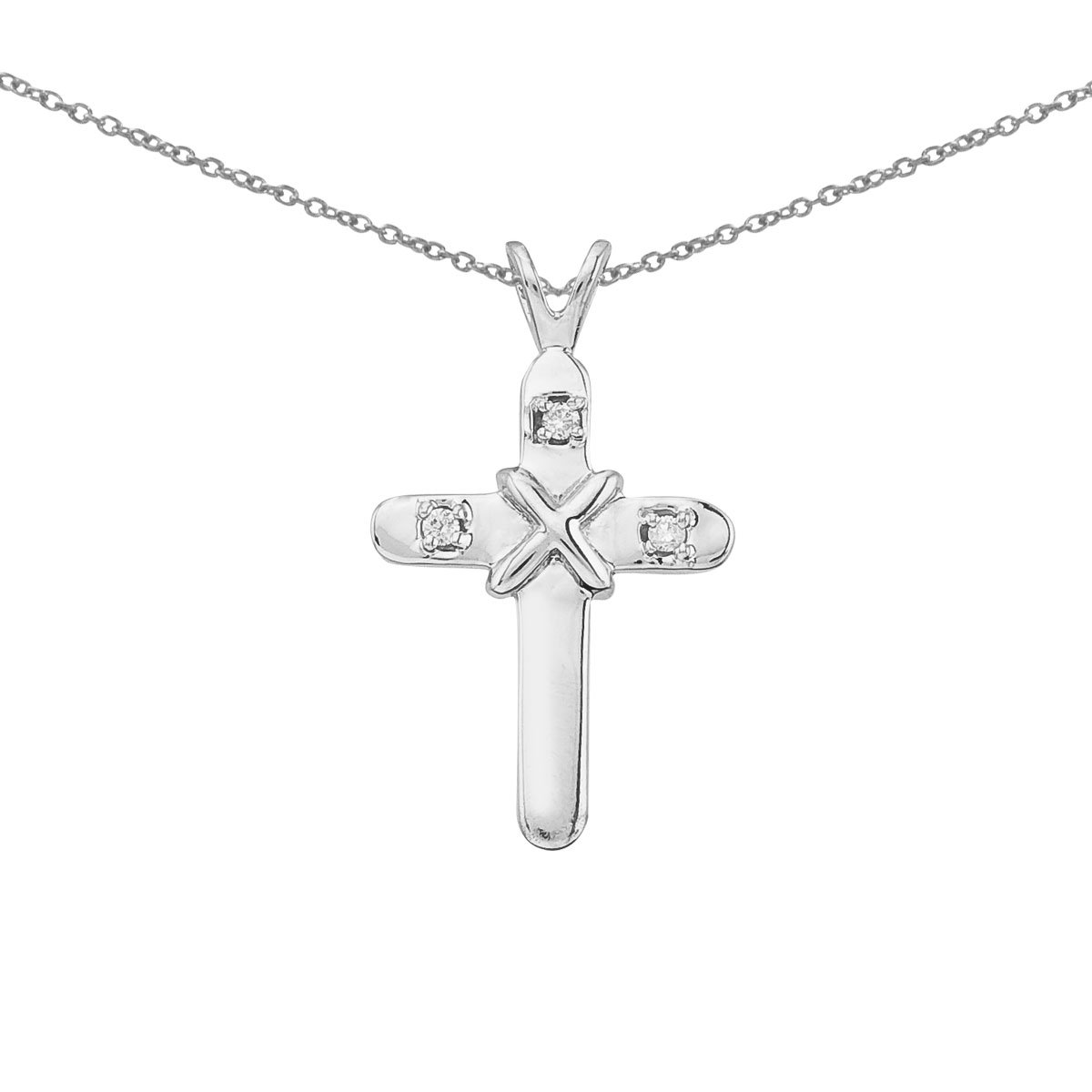 14K White Gold Diamond ^X^ Cross Pendant with 18" Chain
