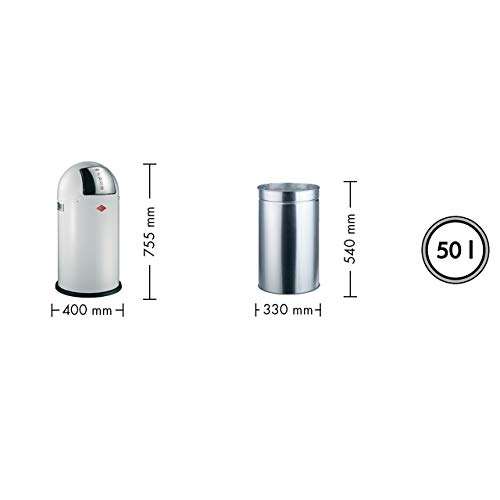 ウェスコ(Wesco) Push Bin 16.9 gal (50 L) PUSHBOY Trash Can with Lid, サイズ:∅40×H75.5cm, Black (Black Matte)