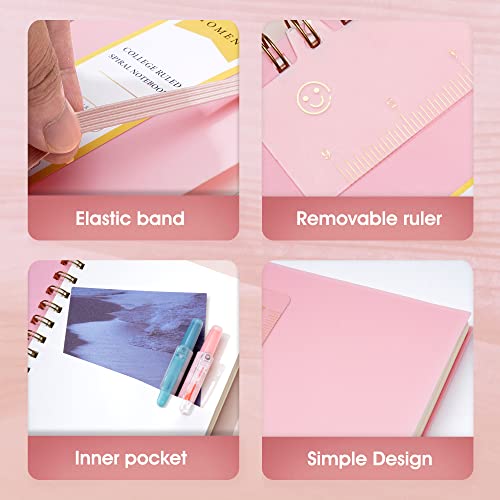 Spiral Notebook College Ruled A5 Spiral Bound Journal 160 Pages Thick Paper Plastic Hardcover Spiral Notebook 5x7 Wire Bound Notebooks for Note Taking School Office Supplies,Pink