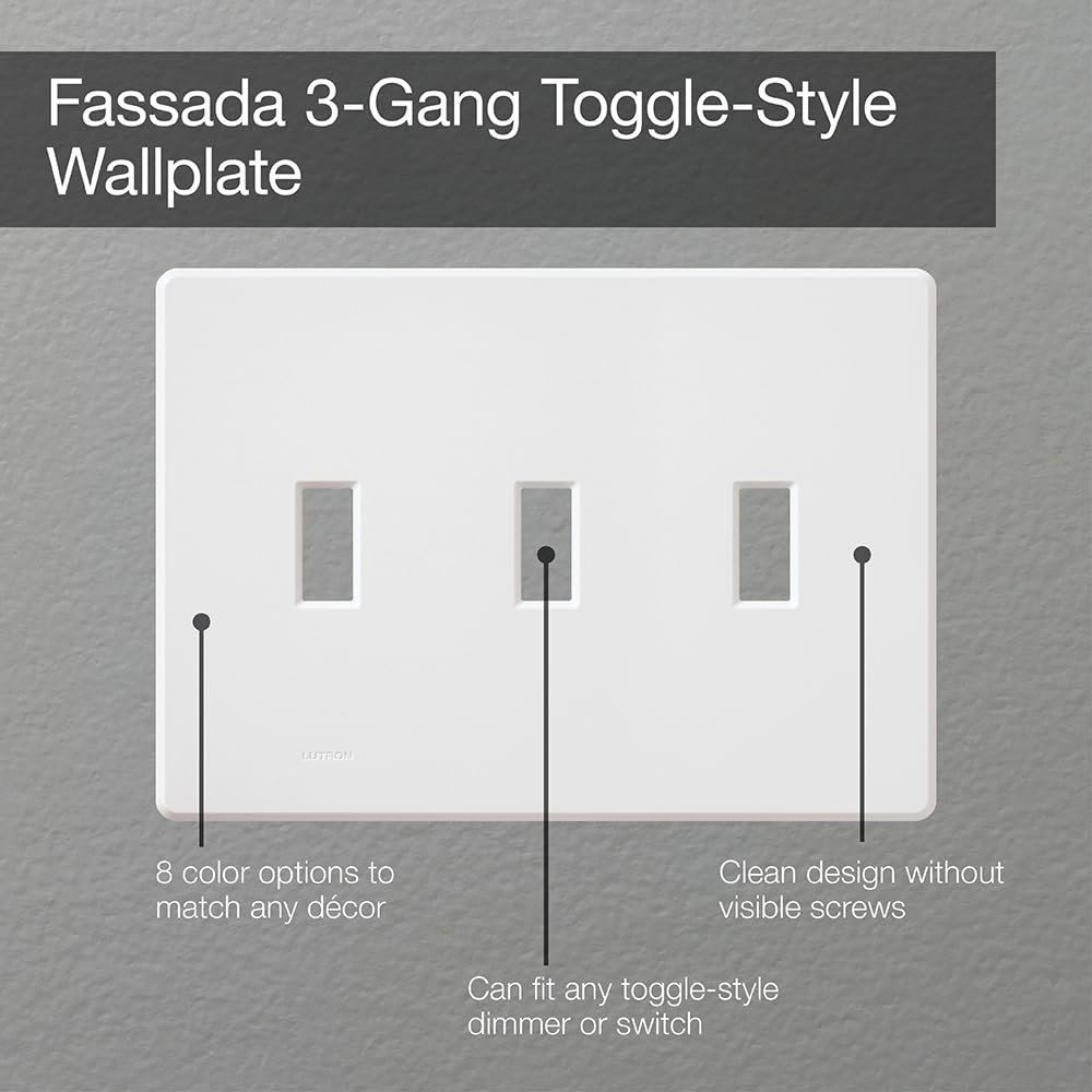 Lutron Fassada 3 Gang Wallplate for Toggle-Style Dimmers and Switches, FG-3-WH, White (1-Pack)