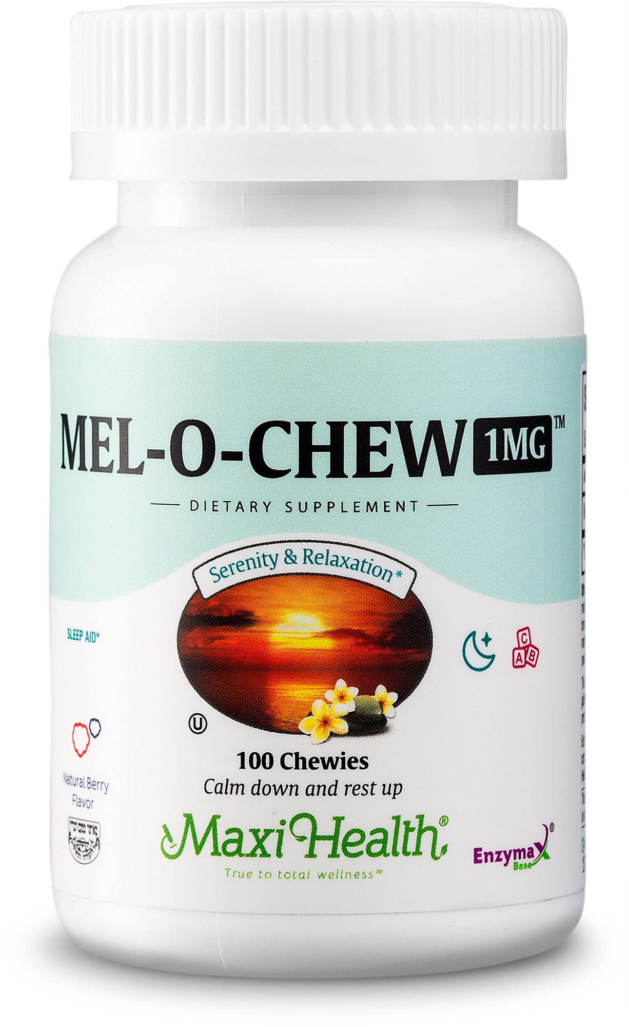 Chewable Melatonin, Kosher Berry Flavor, 1mg Melatonin for Adults or Teens, Natural Aid for Adults, Melatonin Chewables Alternative to Melatonin Gummies Higher 1 mg Dose, Maxi Health (100 Count)