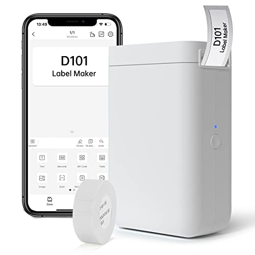 Bundle Label Maker Machine D101 Bluetooth Label Maker with 2 Rolls of White Label Tape 12×40mm, 25×50mm