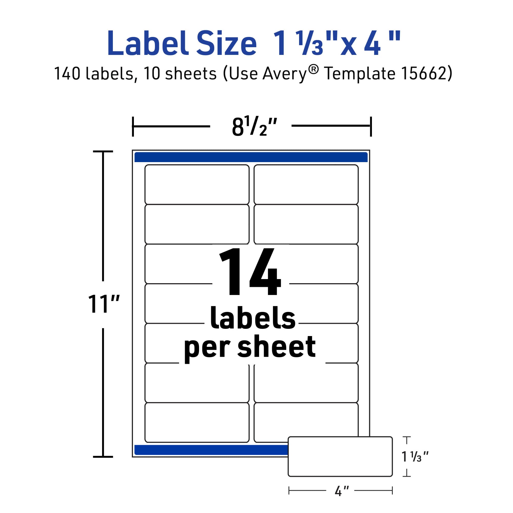 Avery Printable Address Labels with Sure Feed, 1-1/3" x 4", Matte Clear, Permanent Adhesive, Laser Printers, 140 Blank Mailing Labels, Great for Mailing, Product Labels, Jar Labels, and More (15662)