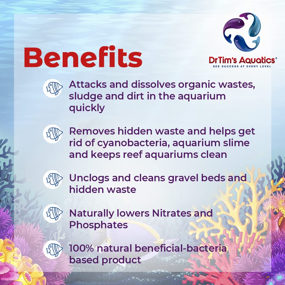 DrTim’s Aquatics Reef Waste-Away – Natural Fish Tank & Aquarium Waste Management Solution for Dissolving & Cleaning Organic Sludge & Waste - 8 oz. - Treats 240 gal