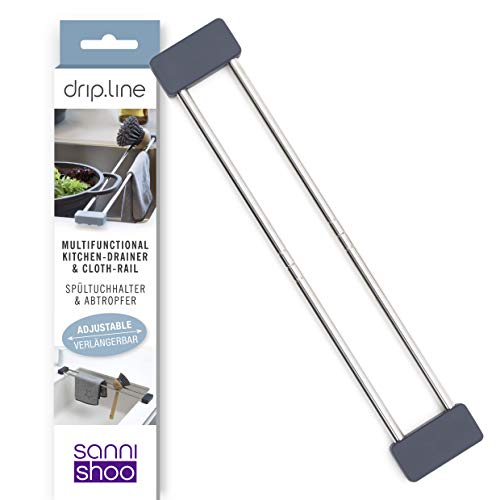 Sanni Shoo drip.line Pure - Adjustable Drip Tray - Practical, Multifunctional Kitchen Rack for Storing Dishcloths and Brushes Hygienically - Drip Drying Bottles - Heat-Resistant (Anthracite, Pure)
