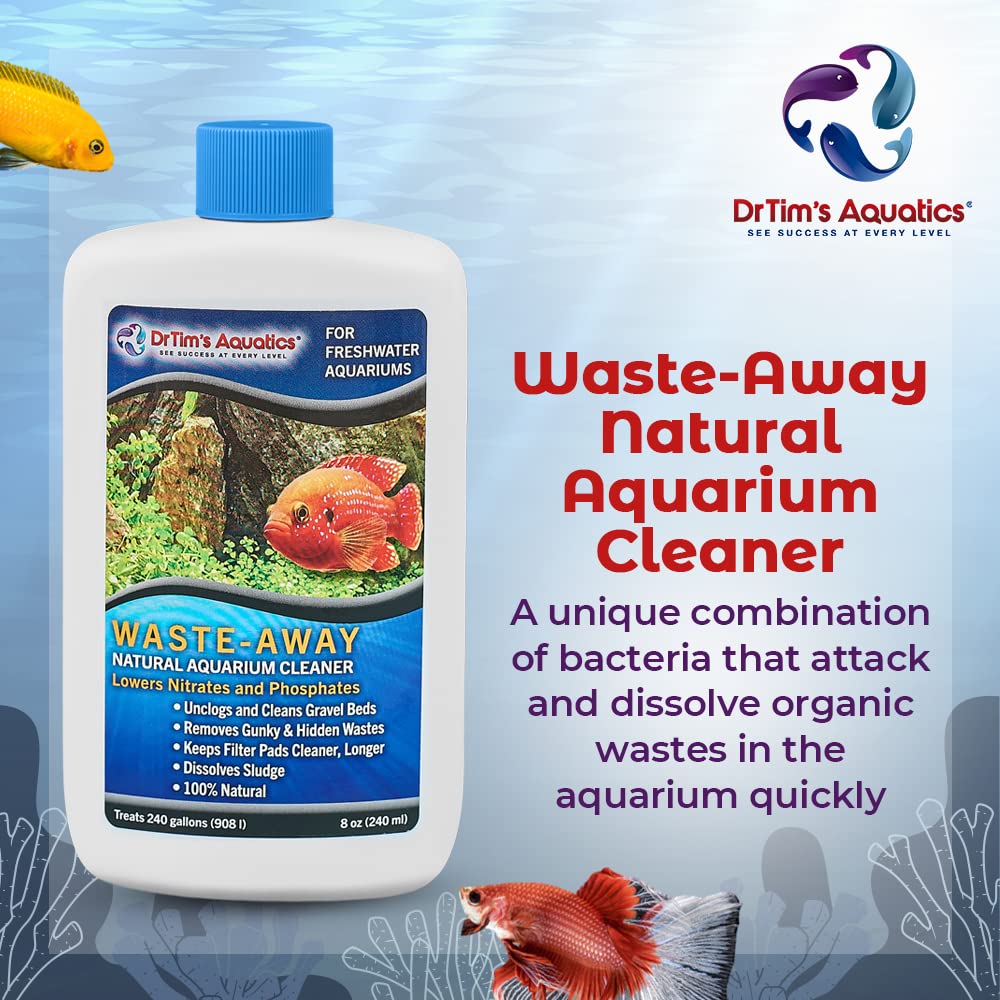DrTim's Aquatics Freshwater Waste-Away β Natural Fish Tank & Aquarium Waste Management Solution for Dissolving Cleaning Organic Sludge - 4 oz. Treats 120 gal.