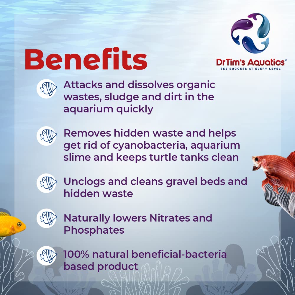 DrTim's Aquatics Freshwater Waste-Away β Natural Fish Tank & Aquarium Waste Management Solution for Dissolving Cleaning Organic Sludge - 4 oz. Treats 120 gal.