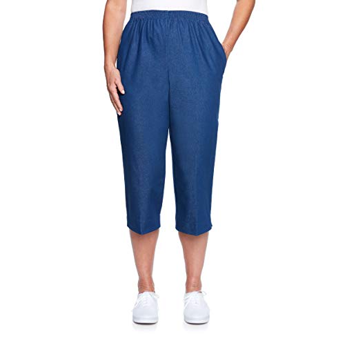 Alfred Dunner Women's All Around Elastic Waist Denim Missy Capris Pants Jeans, 14