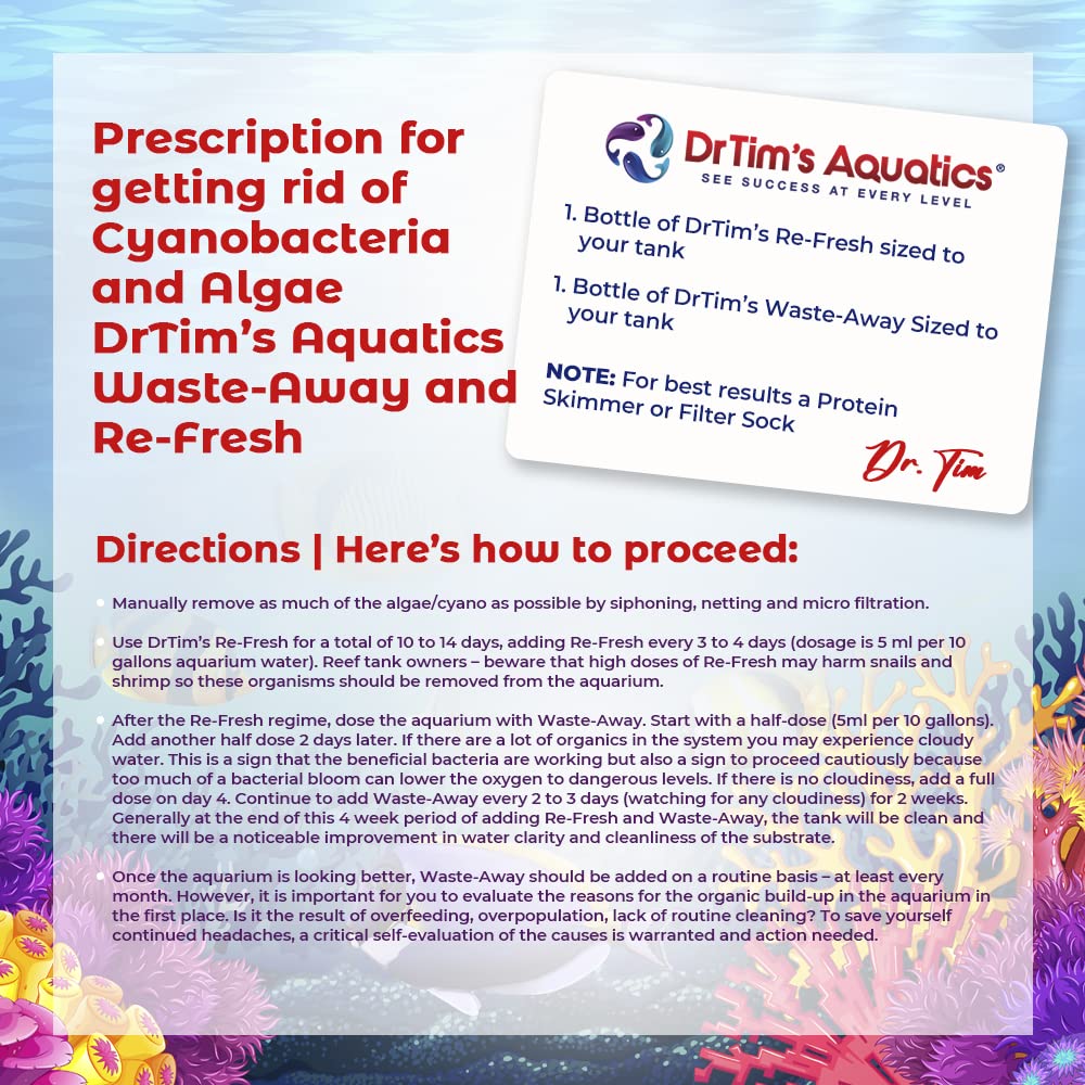 DrTim’s Aquatics Reef Waste-Away – Natural Fish Tank & Aquarium Waste Management Solution for Dissolving & Cleaning Organic Sludge & Waste - 8 oz. - Treats 240 gal