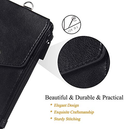 Teskyer Leather Badge Holder with Zipper Pocket,1 Clear ID Window and 3 Card Slots with Secure Cover, Premium Leather ID Holder with Nylon Lanyard for Office School ID, Credit Cards, Driver Licence