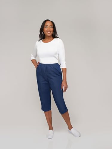 Alfred Dunner Women's All Around Elastic Waist Denim Missy Capris Pants Jeans, 14