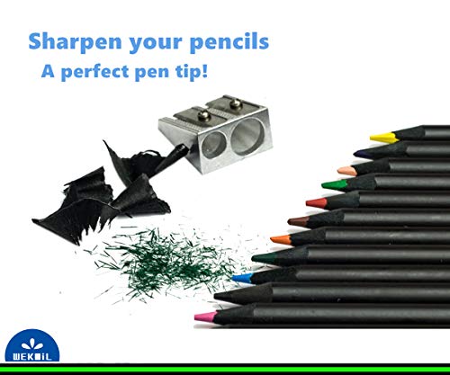 WEKOIL Pencil Sharpeners Manual Twin Metal Dual Sharpening Blade Double Holes Rectangular Pencil Sharpener for Colored Graphite Pencils Crayons Jumbo, Pack of 4,Silver