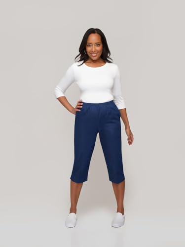 Alfred Dunner Women's All Around Elastic Waist Denim Missy Capris Pants Jeans, 14