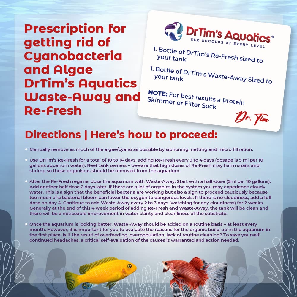 DrTim's Aquatics Freshwater Waste-Away β Natural Fish Tank & Aquarium Waste Management Solution for Dissolving Cleaning Organic Sludge - 4 oz. Treats 120 gal.