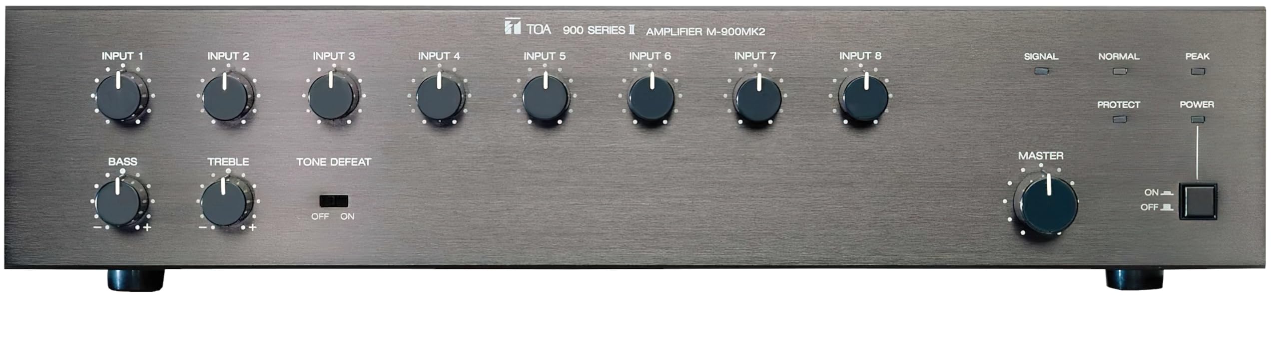 TOA Electronics M-900MK2 8-channel Mixer Preamplifier; Bass/Treble Tone Controls; Remote Master Volume Terminals; Individual Channel and Master Volume Controls; Over-current and Thermal Protection