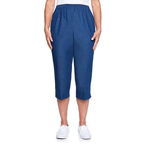 Alfred Dunner Women's All Around Elastic Waist Denim Missy Capris Pants Jeans, 14