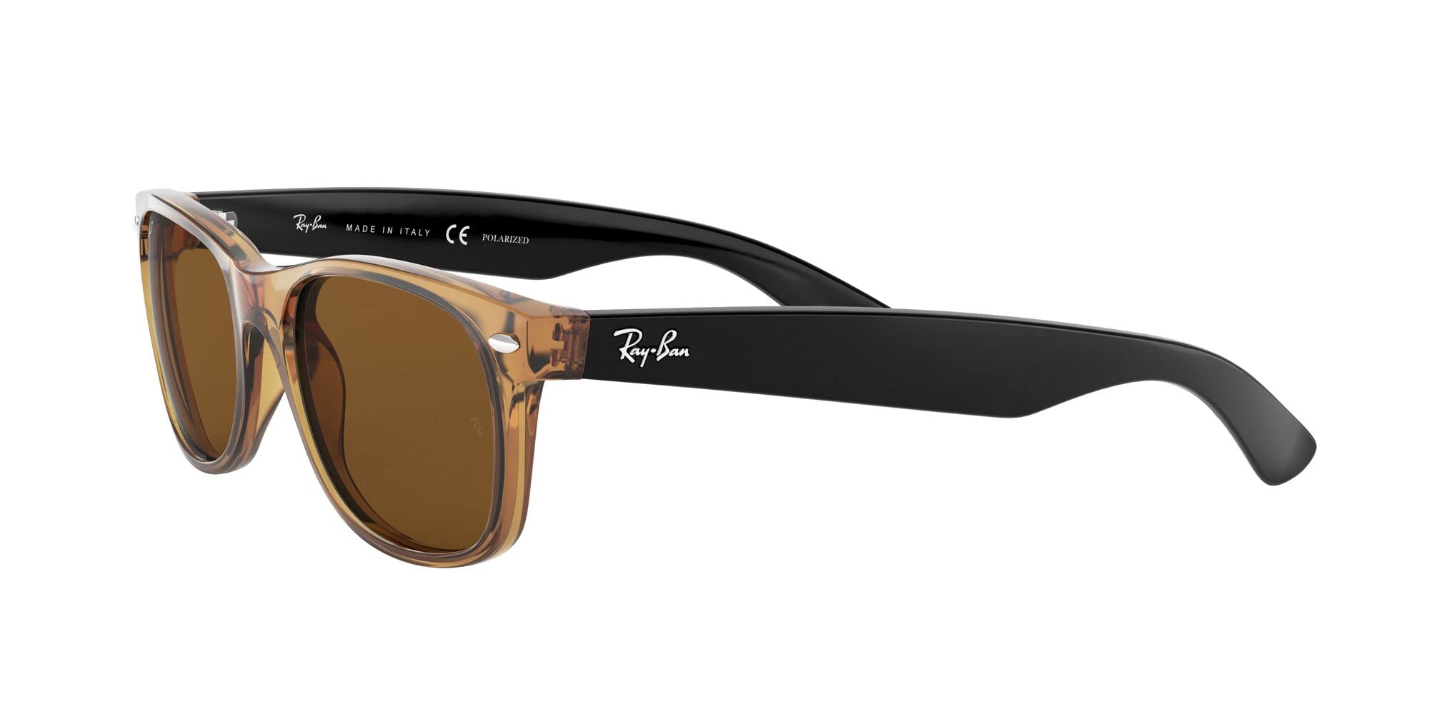 Ray-Ban RB2132 New Wayfarer Square Sunglasses, Honey/Polarized B-15 Brown, 55 mm