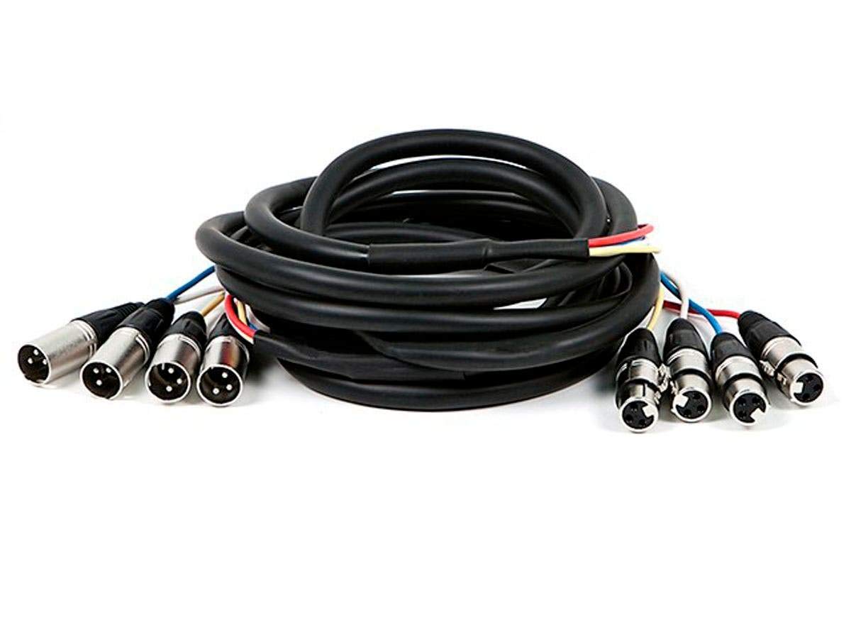Monoprice 4-Channel XLR Male to XLR Female Snake Cable - 3 Feet - Black/Silver, Metal Connector Housings, Plastic and Rubber Cable Boots