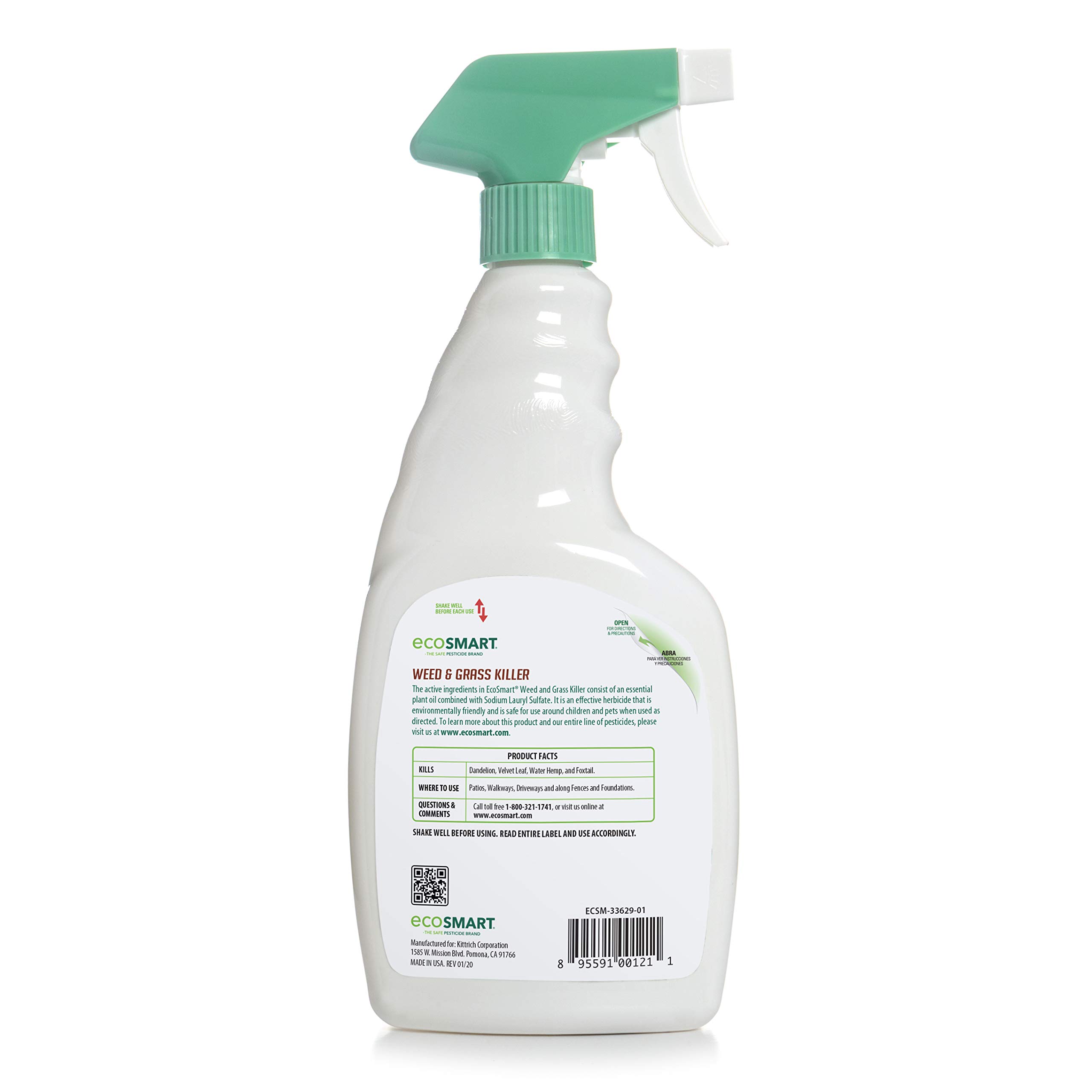 EcoSmart Natural, Glyphosate-Free Weed and Grass Killer Ready-to-Use Spray Formula for Lawns, Patios, Driveways and Pavers, 24 Ounce Bottle