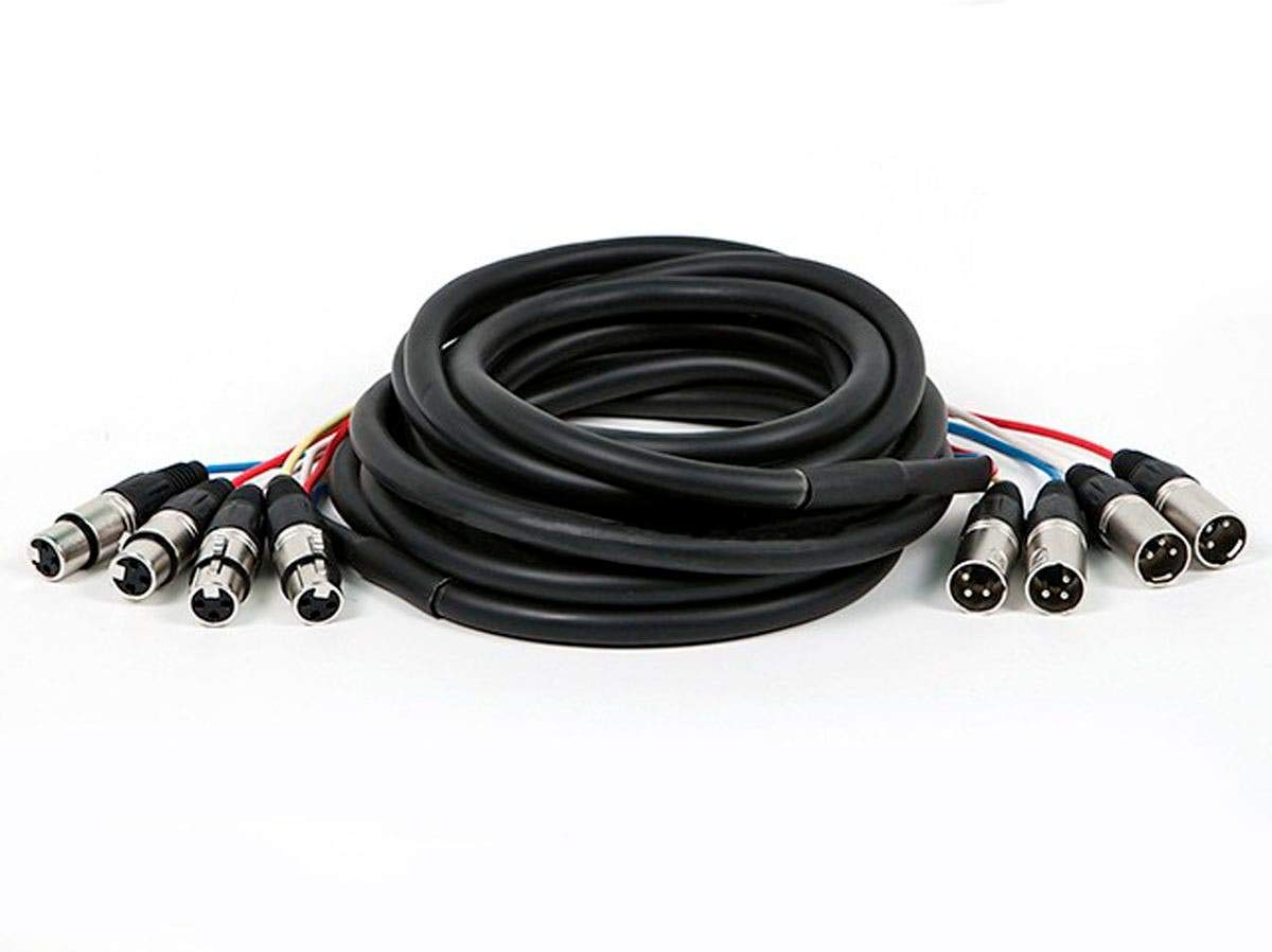 Monoprice 4-Channel XLR Male to XLR Female Snake Cable - 3 Feet - Black/Silver, Metal Connector Housings, Plastic and Rubber Cable Boots