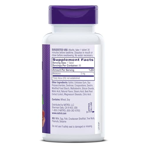 Natrol Fast Dissolve Melatonin 5 mg, Melatonin Supplements for Restful Sleep, Sleep Support for Adults, 90 Strawberry-Flavored Tablets, Up to a 90 Day Supply