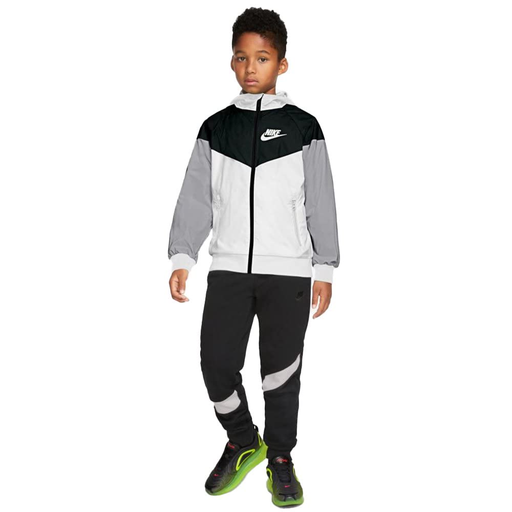 Nike Boy's Sportswear Windrunner Jacket (Little Kids/Big Kids) White/Black/Wolf Grey/White XL (18-20 Big Kid)