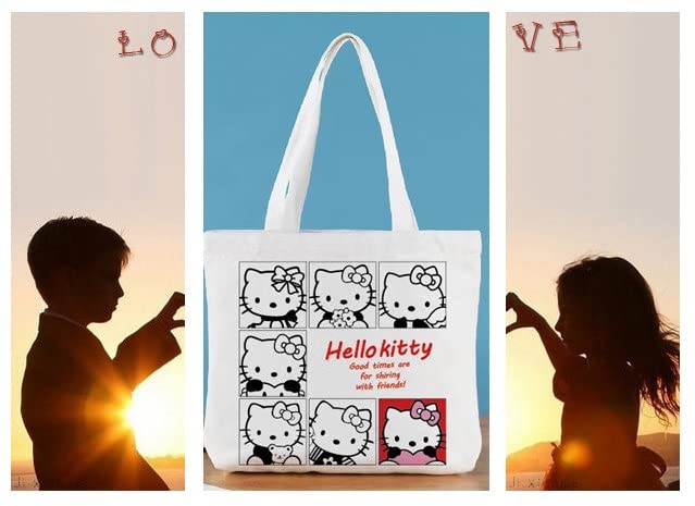 Reusable Kitty's Tote Canvas Bag For Women Cute Aesthetic Shopping Bag/Gym Bag/ Lunch Bag | Book Lovers Gifts, Medium