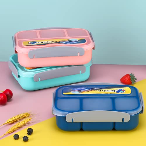 3 Pack Bento Box Lunch Box Kids, Qipecedm Bento Box Adult Lunch Box with Cutlery, 1300ML 4 Compartment Lunch Box Containers for Adults/Kids/Toddler, Leak Proof, Microwave/Dishwasher/Freezer Safe