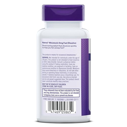 Natrol Fast Dissolve Melatonin 5 mg, Melatonin Supplements for Restful Sleep, Sleep Support for Adults, 90 Strawberry-Flavored Tablets, Up to a 90 Day Supply