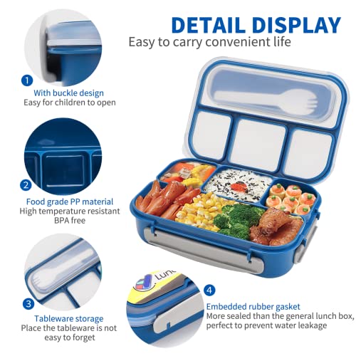 3 Pack Bento Box Lunch Box Kids, Qipecedm Bento Box Adult Lunch Box with Cutlery, 1300ML 4 Compartment Lunch Box Containers for Adults/Kids/Toddler, Leak Proof, Microwave/Dishwasher/Freezer Safe