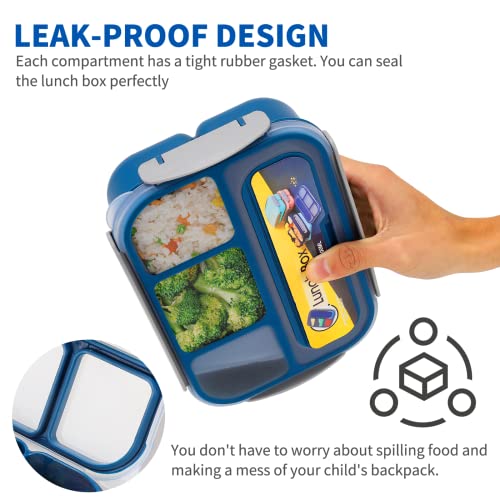 3 Pack Bento Box Lunch Box Kids, Qipecedm Bento Box Adult Lunch Box with Cutlery, 1300ML 4 Compartment Lunch Box Containers for Adults/Kids/Toddler, Leak Proof, Microwave/Dishwasher/Freezer Safe