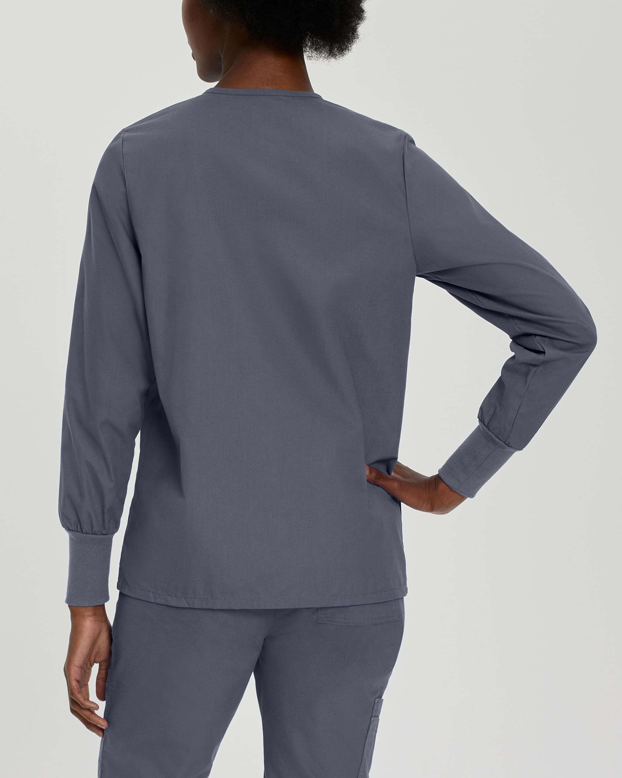 Landau Essentials Relaxed Fit 4-Pocket Snap-Front Scrub Jacket for Women 7525 Steel Grey
