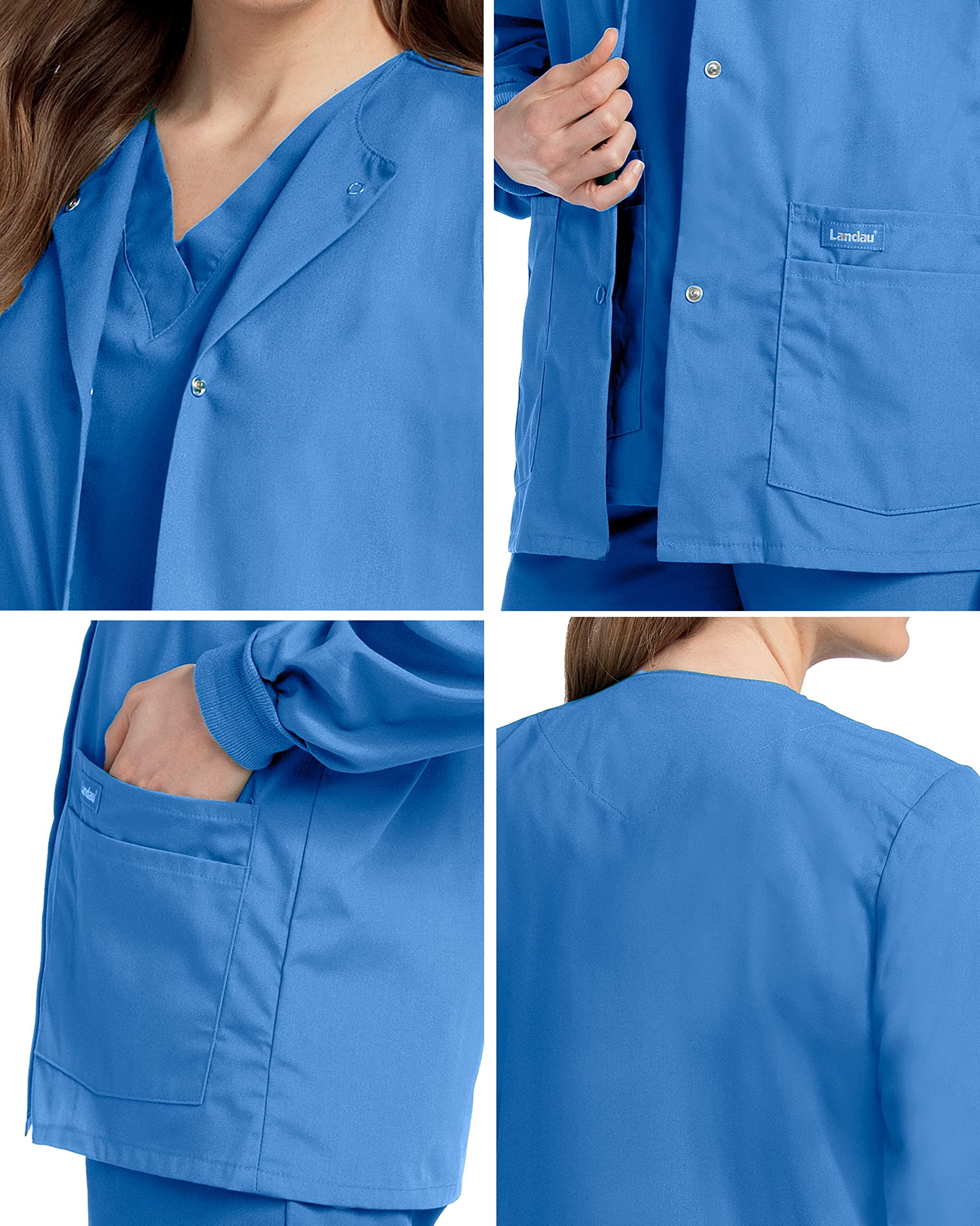 Landau Essentials Relaxed Fit 4-Pocket Snap-Front Scrub Jacket for Women 7525 Steel Grey
