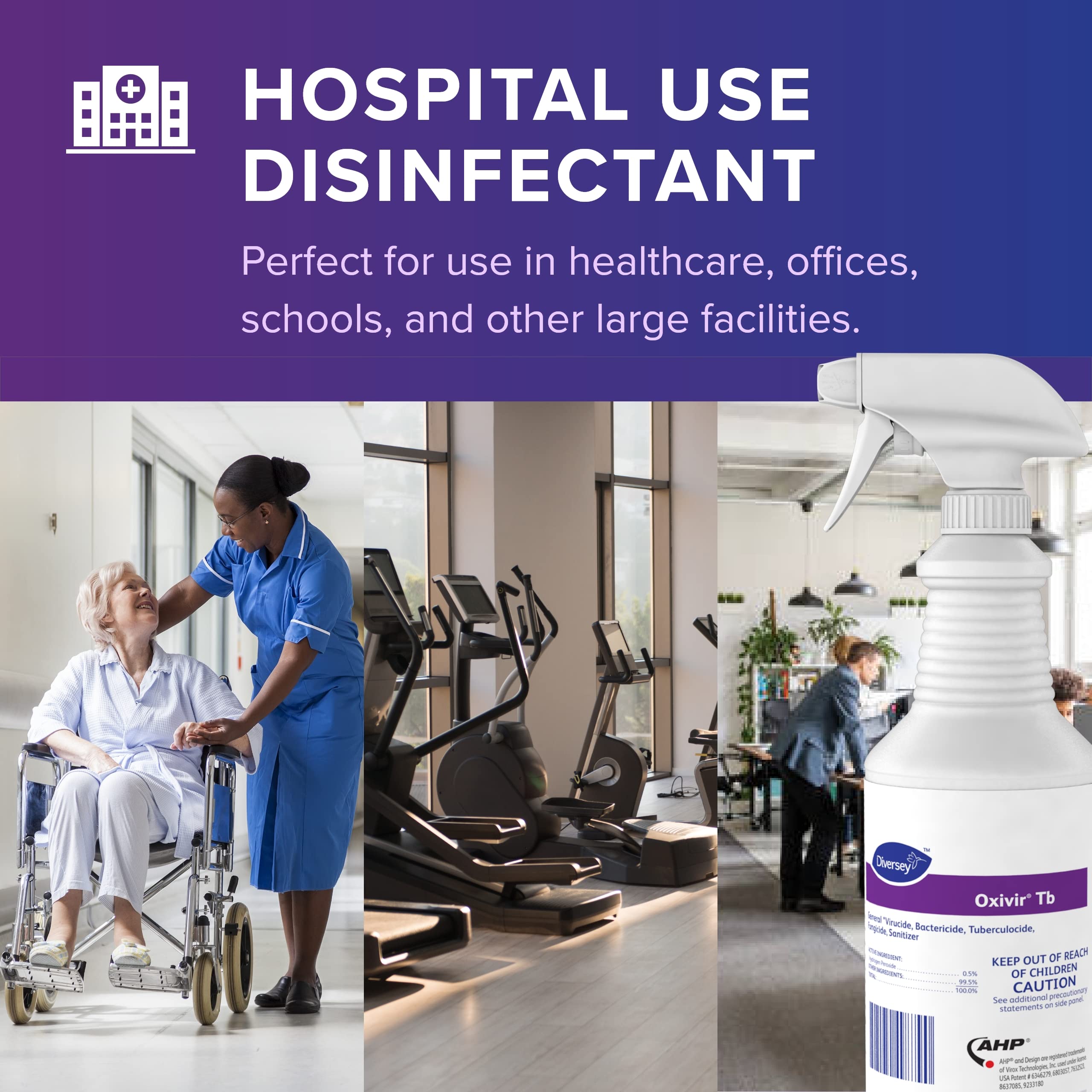 Oxivir Diversey 4277285 Tb Disinfectant Cleaner, Accelerated Hydrogen Peroxide, Ready-to-Use, 32-Ounce (Pack of 12 Capped Bottles + 1 Reusable Spray Nozzle)