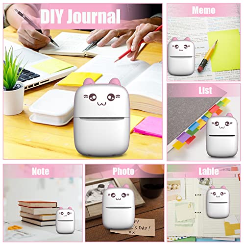 Greaked Mini Printer Portable Pocket Thermal Printer with Rolls Paper USB Cable, Bluetooth Wireless Smart Printer for Retro-Style Photos Pictures Receipts Study Notes Labels Lists Memo