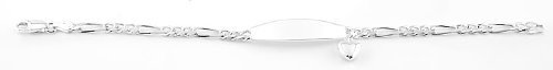 LGU Sterling Silver Polished Dangle Heart Id Identification Engravable Bracelet for Adult (8 Inches)