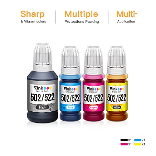 E-Z Ink (TM Compatible Ink Bottle Replacement for Epson 502 T502 522 T522 High Yield to use with ET-4760,ET-3760,ET-2760,ET-3710,ET-2750,ET-3700,ET-3750 Printer (Black, Cyan, Magenta, Yellow, 4 Pack)