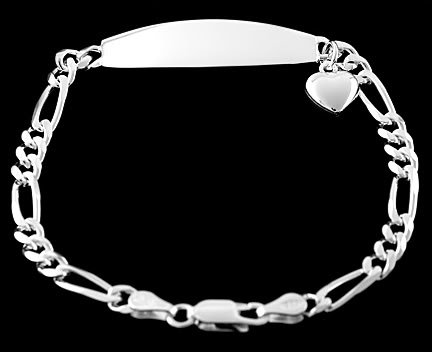 LGU Sterling Silver Polished Dangle Heart Id Identification Engravable Bracelet for Adult (8 Inches)