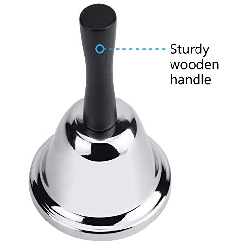 MROCO Loud Hand Bell, Silver Steel Hand Bells for Adults, Dinner Bells for Inside Classroom Bell, for Food Line, Alarm, Jingles, Ringing