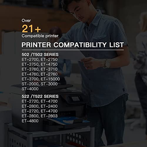 E-Z Ink (TM Compatible Ink Bottle Replacement for Epson 502 T502 522 T522 High Yield to use with ET-4760,ET-3760,ET-2760,ET-3710,ET-2750,ET-3700,ET-3750 Printer (Black, Cyan, Magenta, Yellow, 4 Pack)
