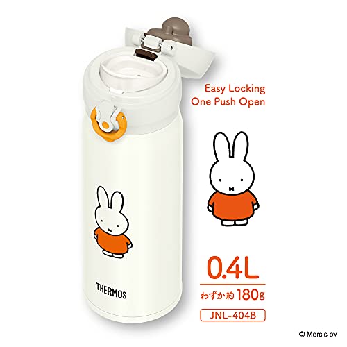 Thermos JNL-404B WH-OR Water Bottle, Vacuum Insulated Travel Mug, 13.5 fl oz (400 ml), Miffy White Orange
