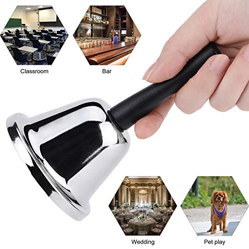 MROCO Loud Hand Bell, Silver Steel Hand Bells for Adults, Dinner Bells for Inside Classroom Bell, for Food Line, Alarm, Jingles, Ringing
