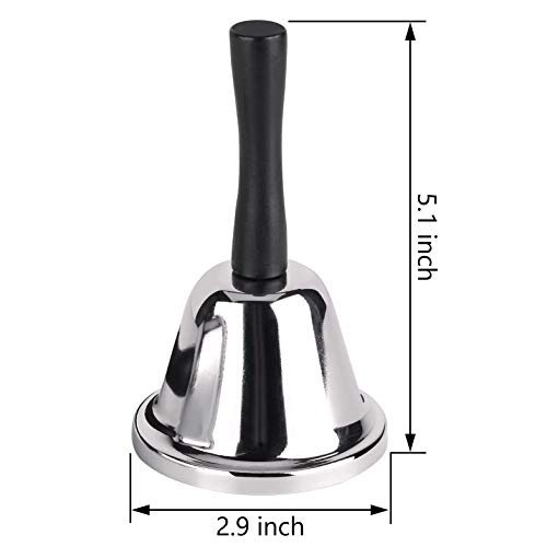 MROCO Loud Hand Bell, Silver Steel Hand Bells for Adults, Dinner Bells for Inside Classroom Bell, for Food Line, Alarm, Jingles, Ringing