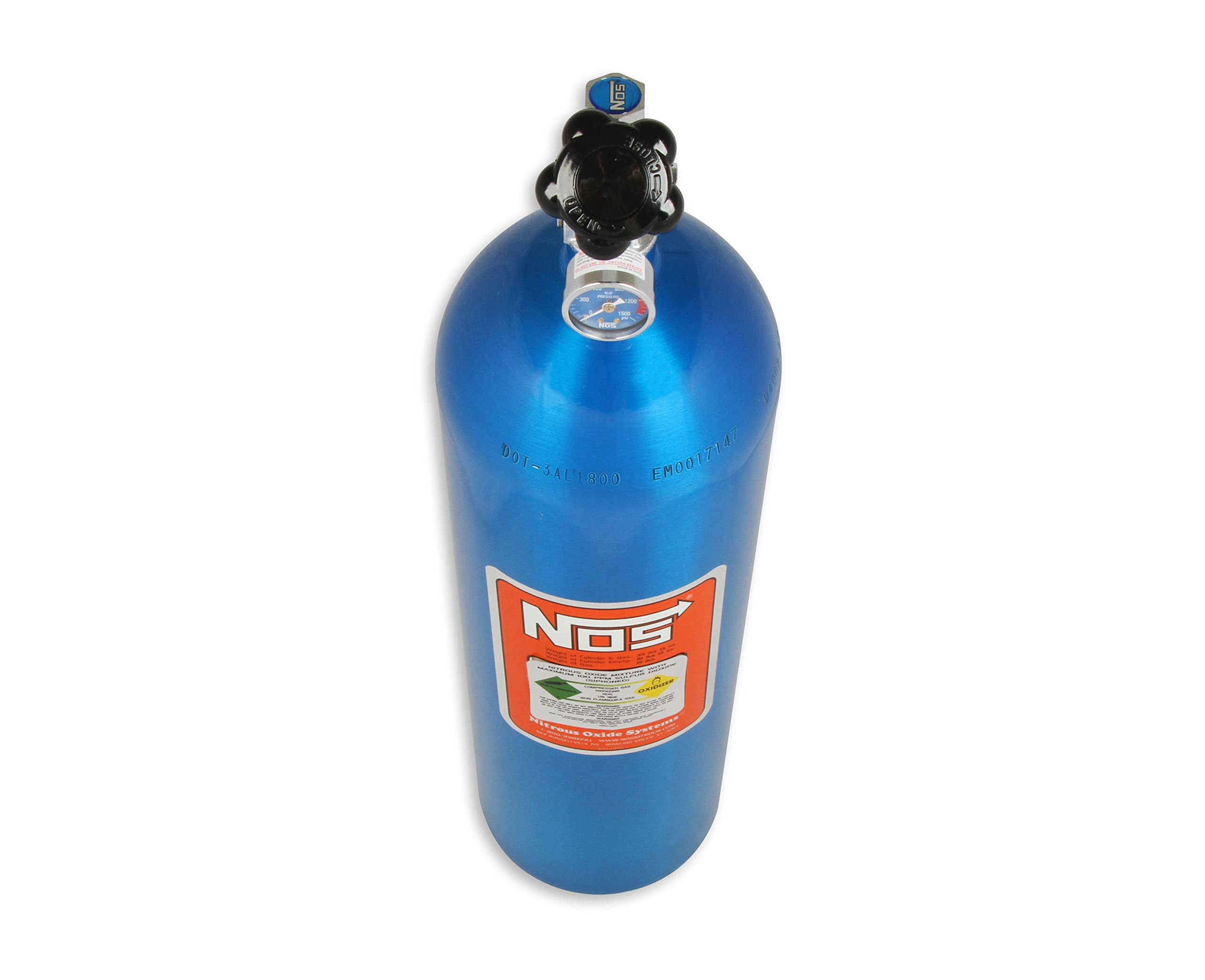 NOS 14750NOS Electric Blue Aluminum 15-pound Nitrous Bottle with Hi-Flow Valve